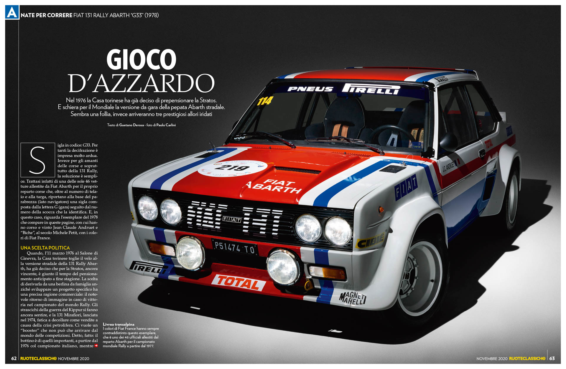 Ruoteclassiche di novembre: 70 anni di Aurelia e 50 di Citroën GS ...