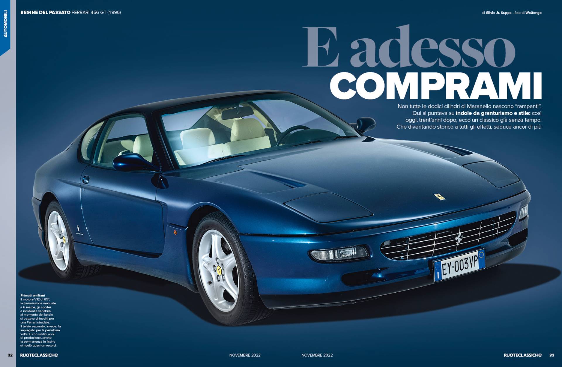 In edicola Ruoteclassiche di novembre, in copertina la Ferrari 456 GT ...